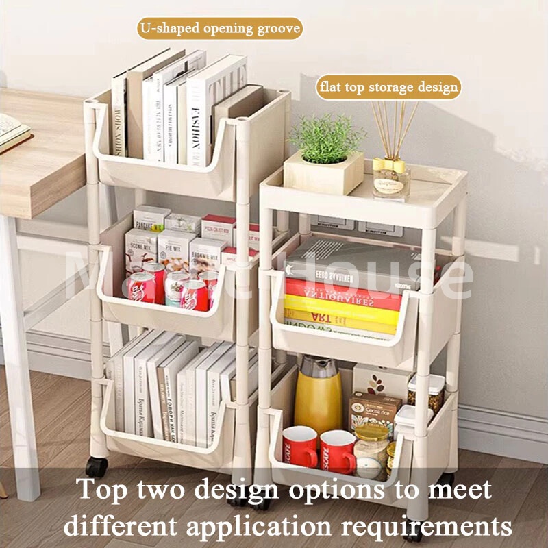 3-5 Tier Storage Shelf Rack Bookshelf Trolley Cart Movable ...