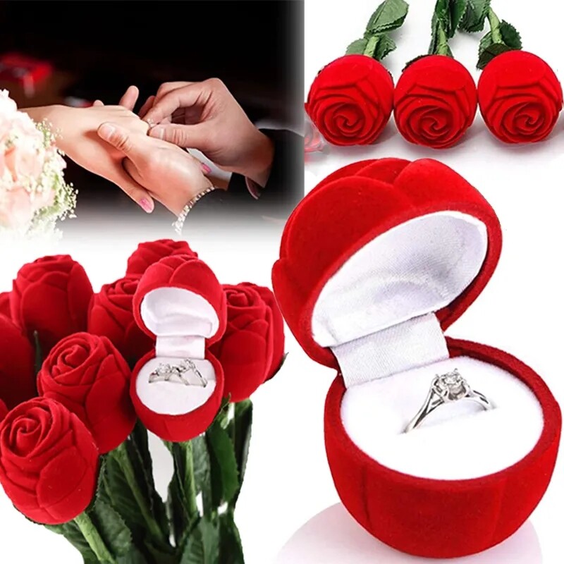 Rose Ring Box Jewelry Engagement Wedding Earring Case Gift Bouquet ...