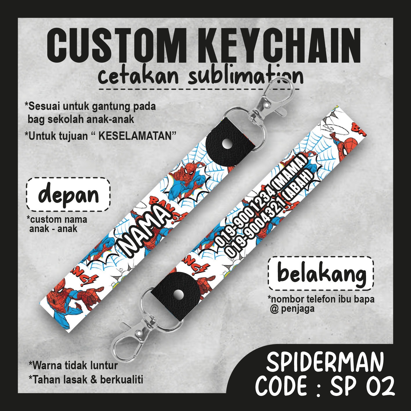 Keychain Custom Customised Gift Key Chain Nama Polyester Sublimation ...