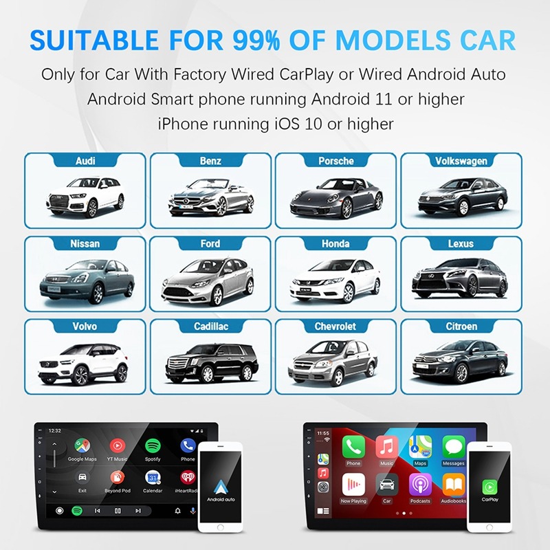 2 in 1 Wireless Apple CarPlay Android Auto Adapter Dongle Wired to ...