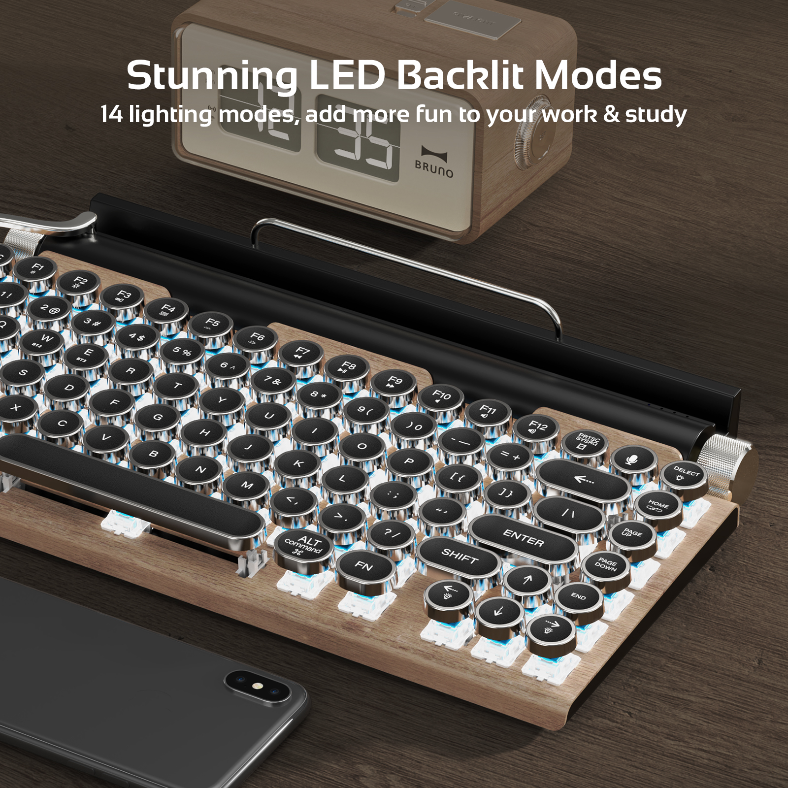 Wireless Keyboard – Bluetooth + Type-C | Typewriter Style, Mechanical ...