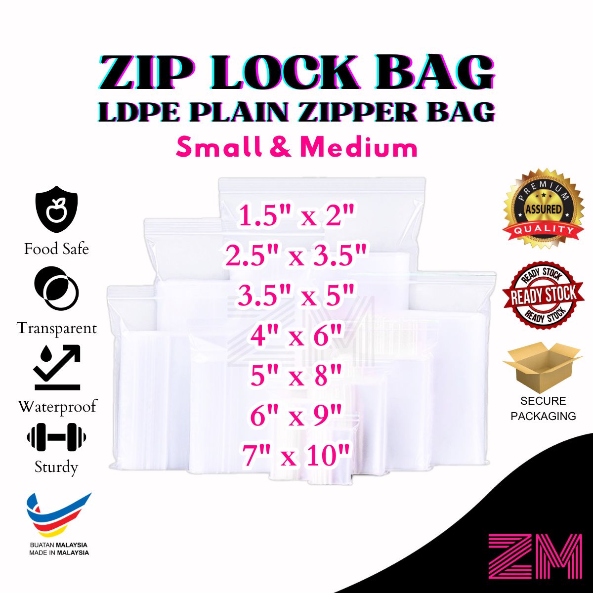 Ziplock Bag Transparent Self Sealing Zipper Bag (Small-Medium) LDPE ...
