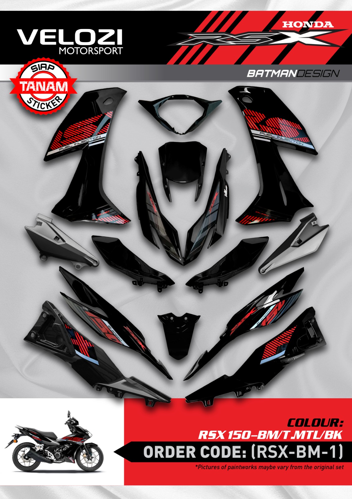 HONDA RSX RS-X 150 RSX150 COVERSET BATMAN DESIGN HITAM METALIC BLACK ...