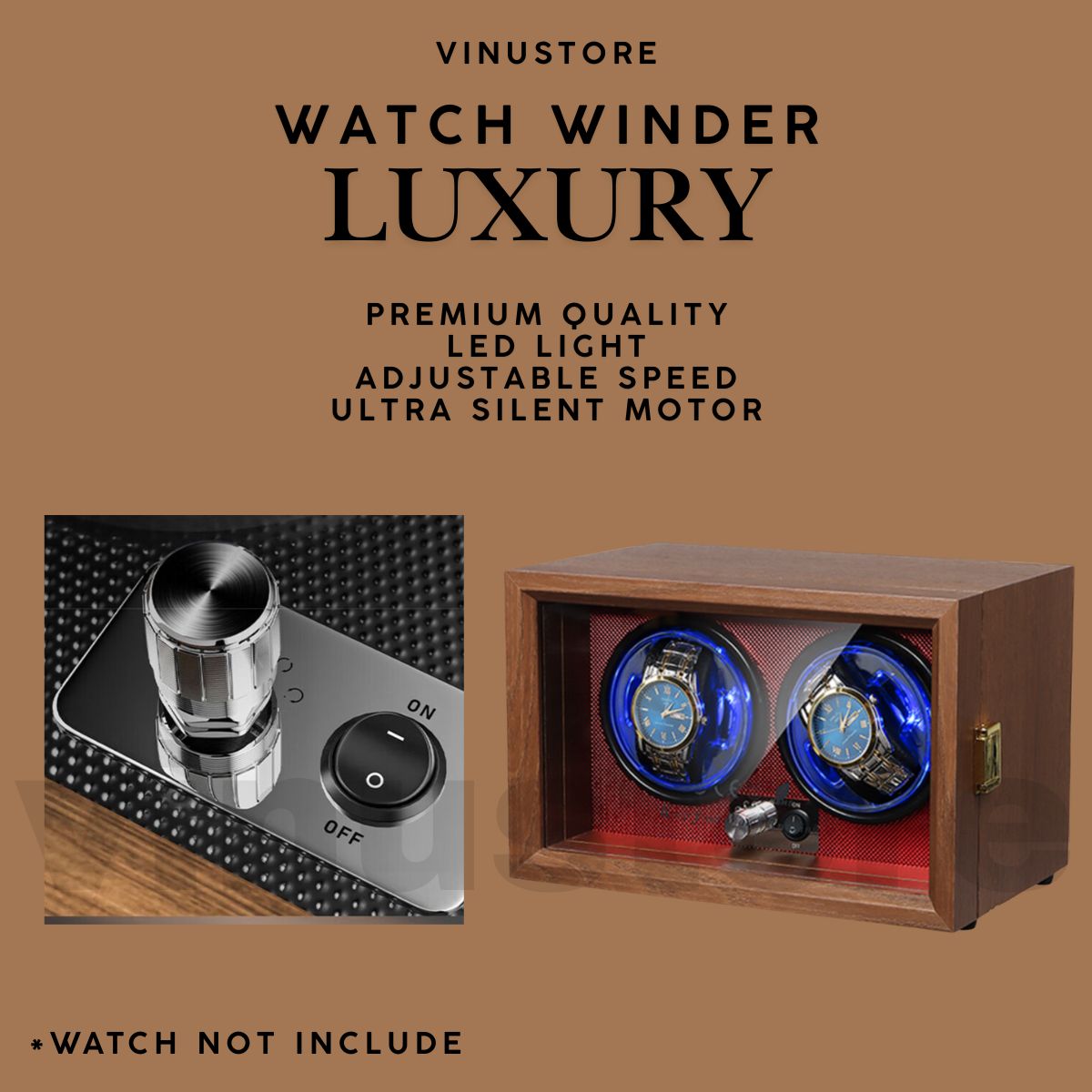 Premium Automatic Watch Winder LED Light Silent Motor USB Powered ...