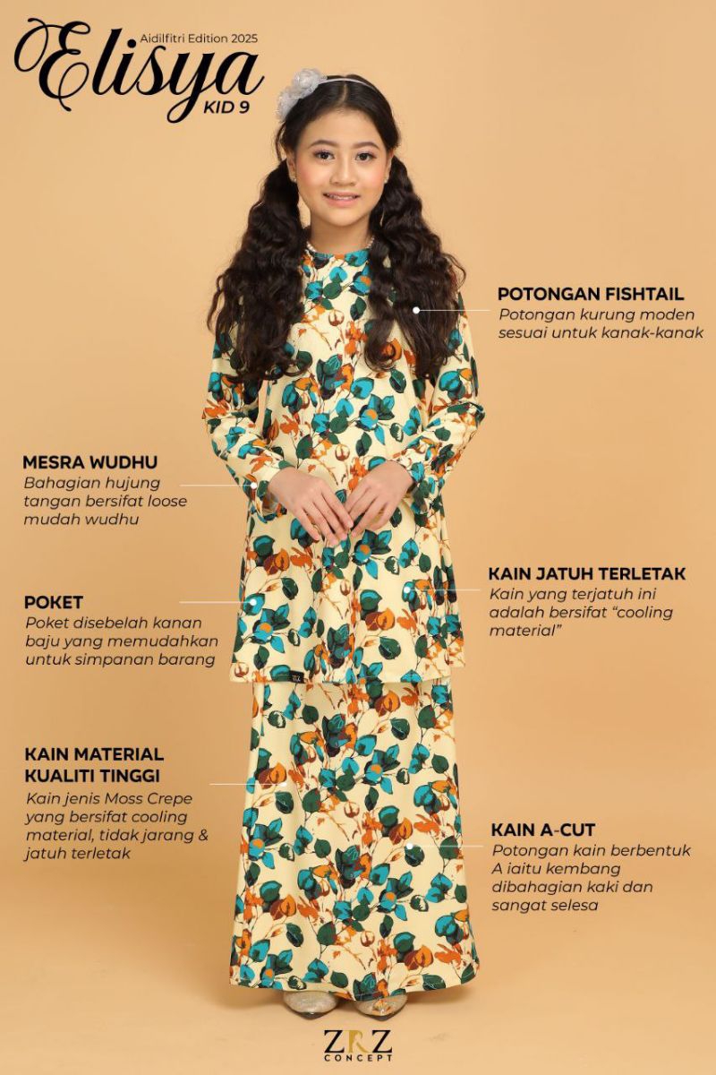 Baju Kurung Budak Elisya Ironless Berpoket. Kurung Moden Budak Tanpa Gosok Bercorak Cantik Murah ...