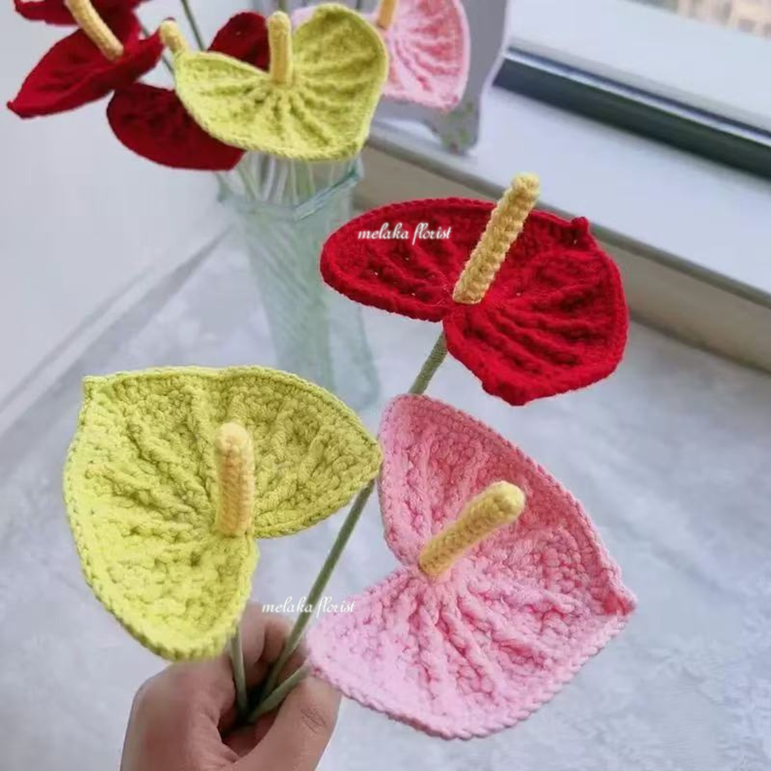 (1PC) CROCHET SULAM ANTHURIUM Flower Bunga Sulam Wool Hand Knitted ...