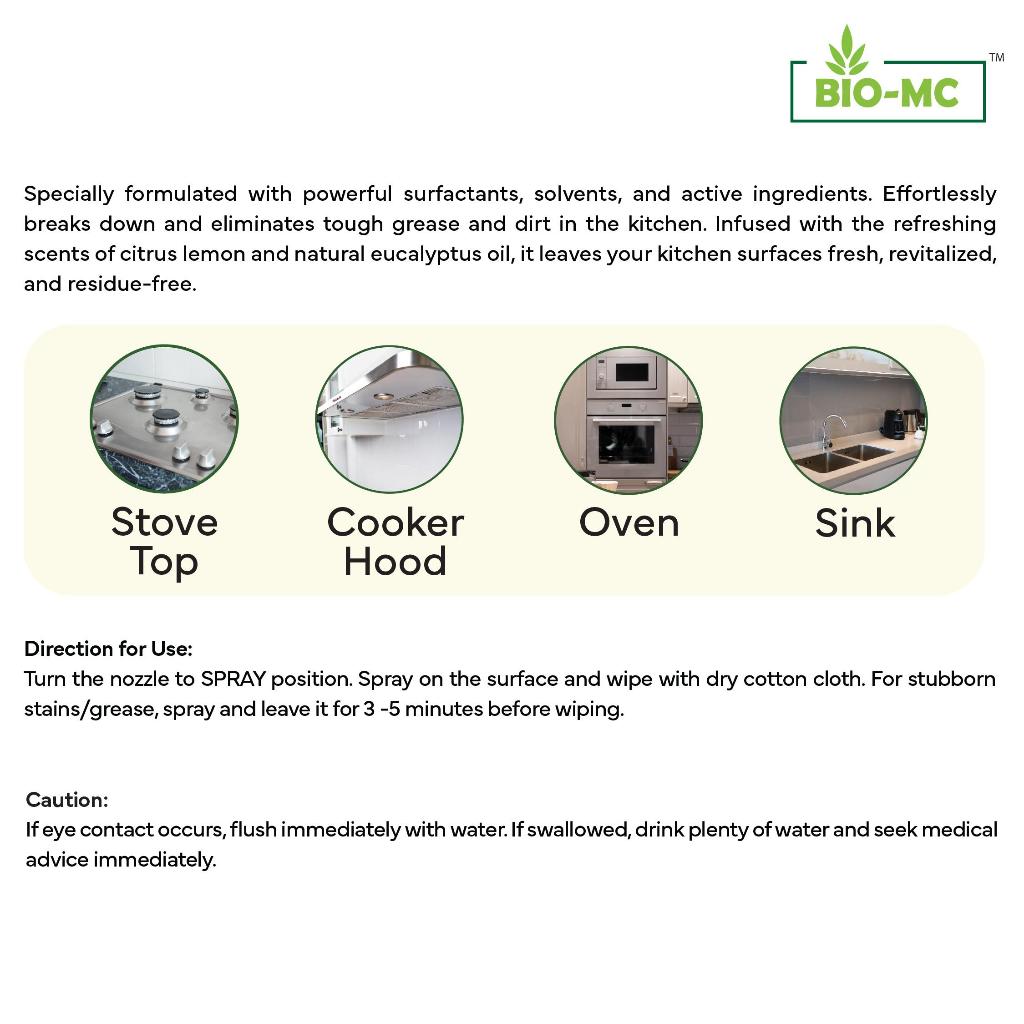 BIO-MC Grease & Food Soil Kitchen Cleaner (500ml) For Oil & Grease ...