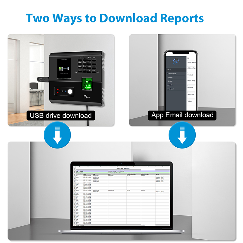 NGTeco Face Time Attendance Machine Digital Time Recorder RFID Card 2 ...