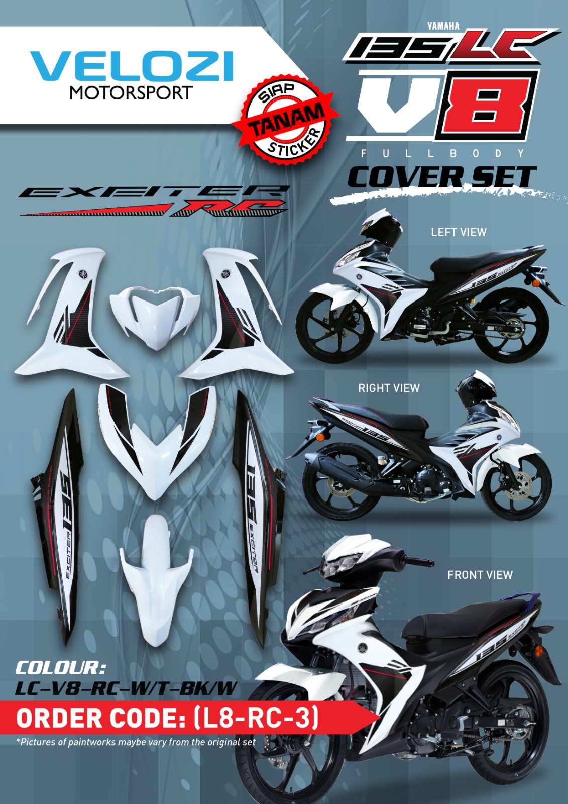COVERSET BODYSET LC135 LC V8 RC WHITE BLACK FUEL INJECTION FI YAMAHA ...