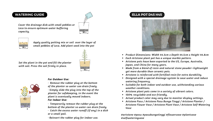 Artstone Ella Pot D45 H45 / Flower Pot / Pasu Bunga Hiasan Modern ...