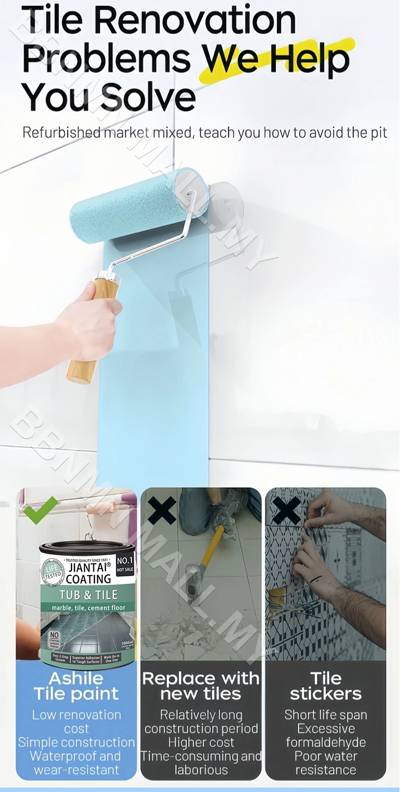 3 in 1 tiles paint cat lantai simen Bathroom Kitchen Tile color change ...