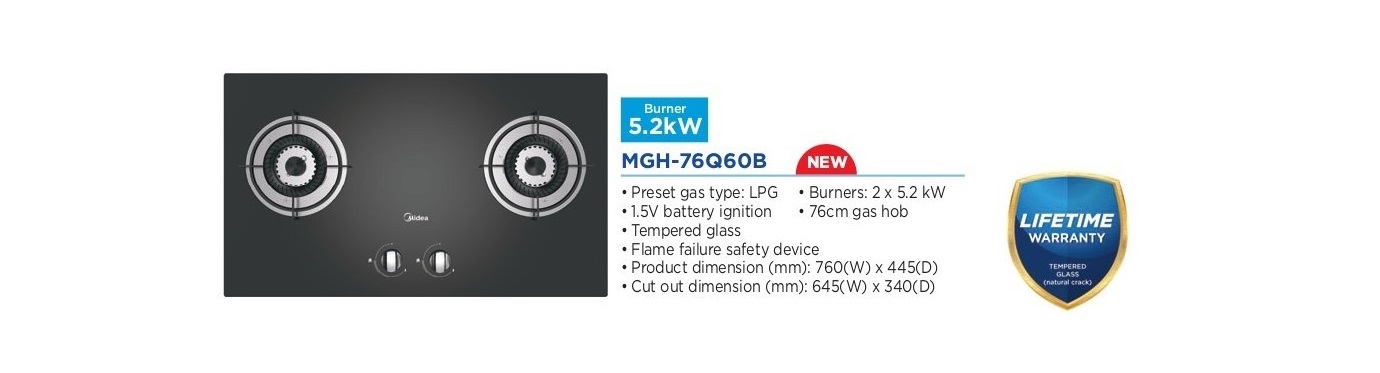 Midea Built-in Hob (Stainless Steel - 5.8kW / Tempered Glass - 5.2kW) 2 ...