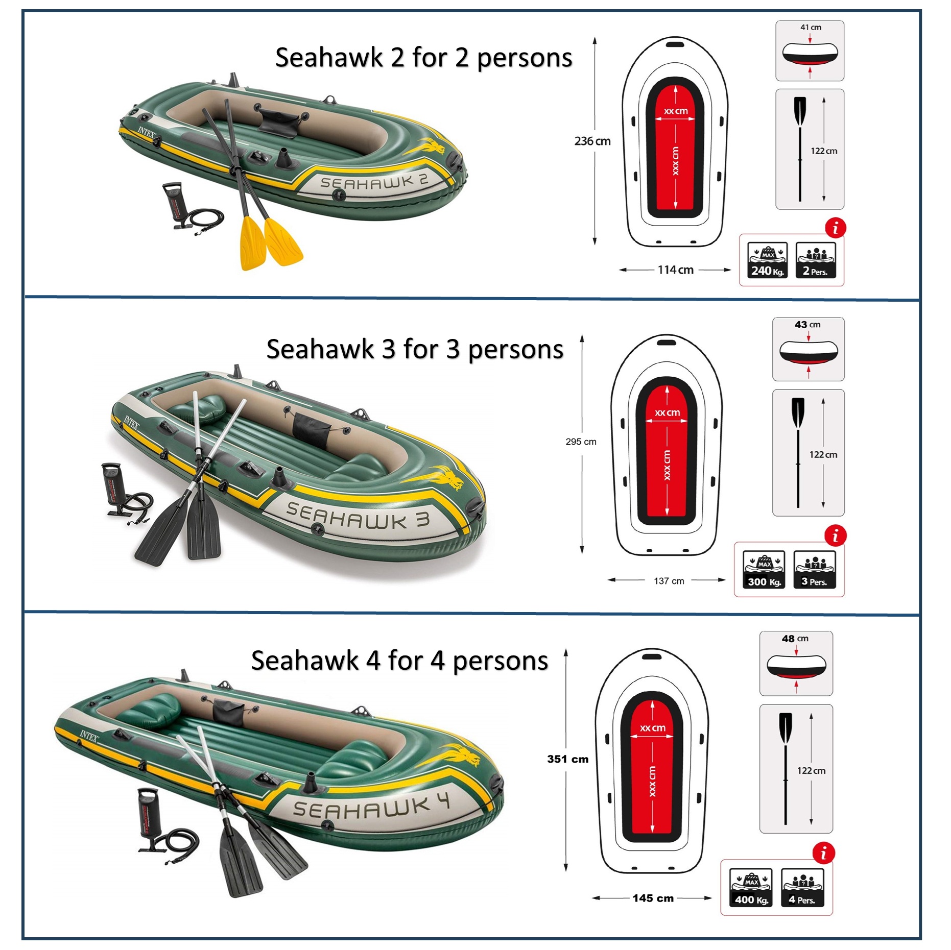 GENUINE Premium Quality SEAHAWK INTEX 2/3/4 Persons Kayak Rescue ...
