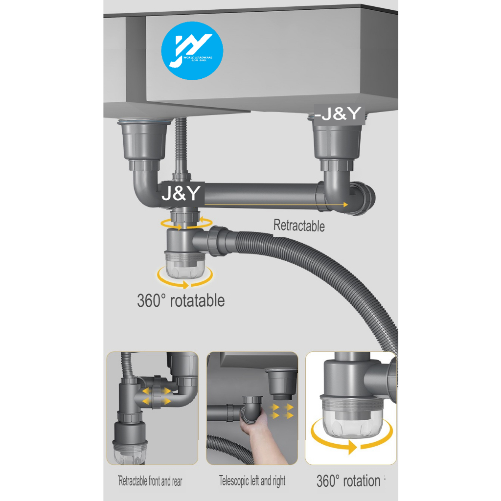2 1/2”x 1 1/2” Double Anti-Odor Wash Basin Pipe Plumbing in Kitchen ...
