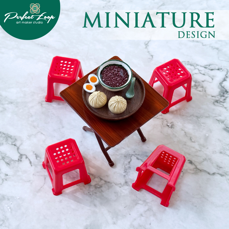Miniature Toys Retro Cute Mini Folding Table & Red Chair (Mainan ...