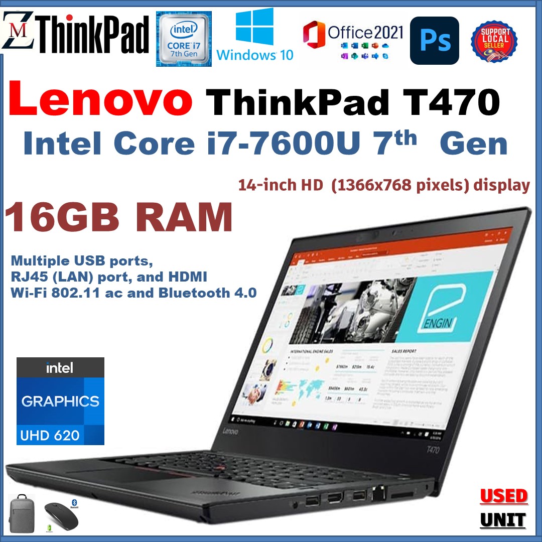 Lenovo ThinkPad T470 Intel Core i7 7th Gen 14 inches Business Laptop ...
