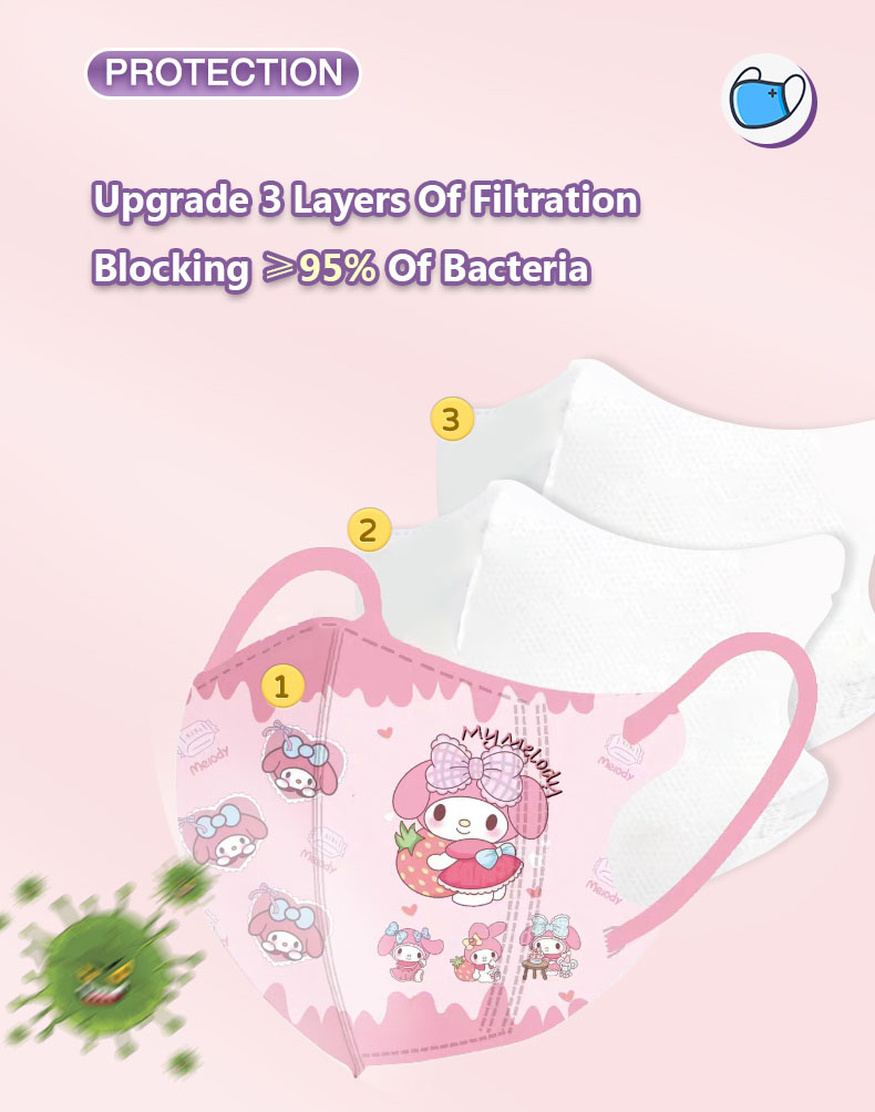 50/100PCS Kids Face Mask 5 Ply Duckbill Mask 3D Sanrio Cartoon KIDS Kuromi Mask Protection Kids ...