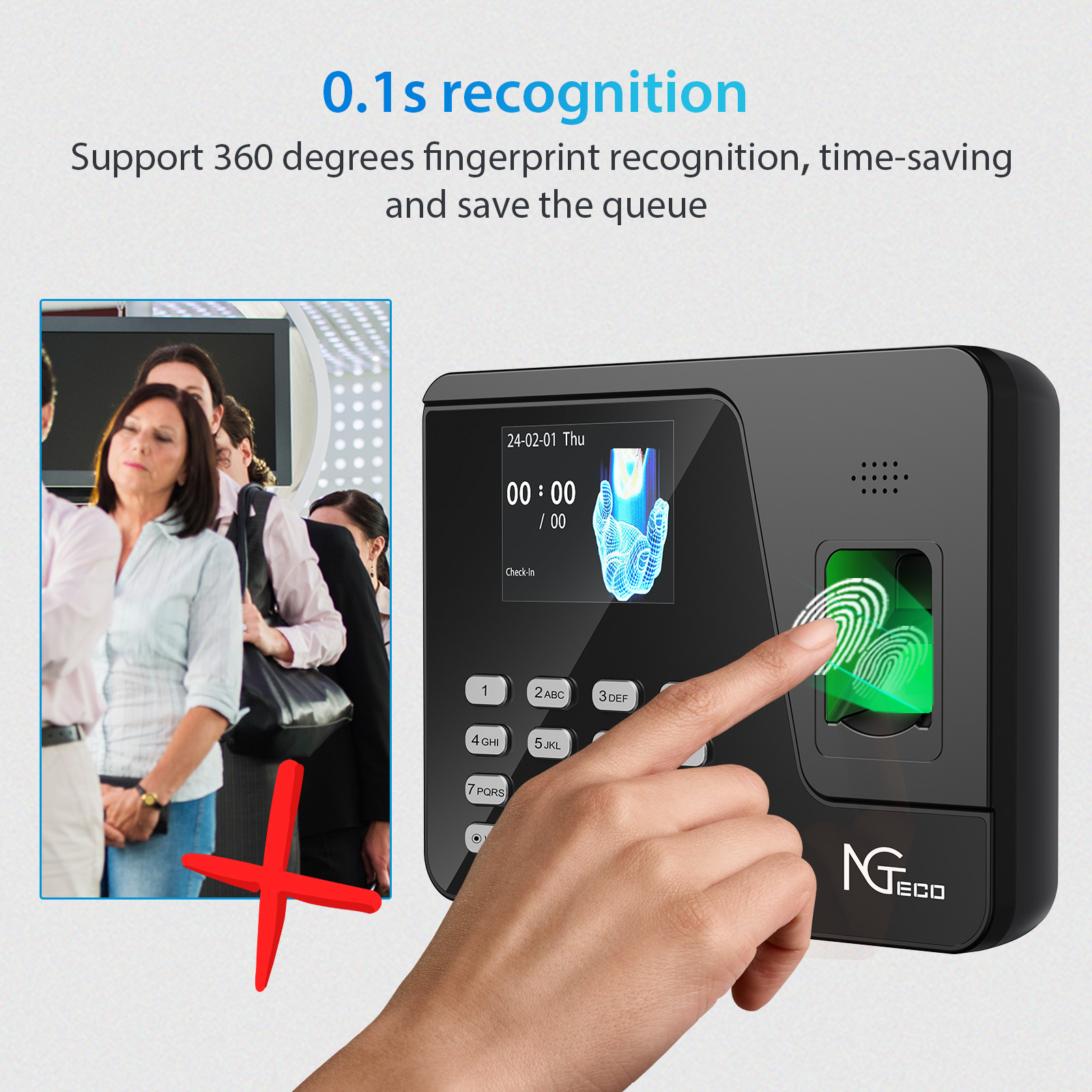 NGTeco 1000 User Fingerprint Time Attendance Machine Punch Card Machine Biometric Thumbprint ...