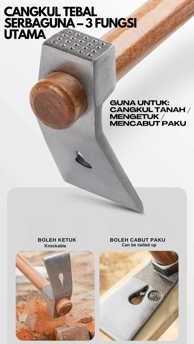 Tukul Mix Cangkul Serbaguna 3 Dalam 1 Termasuk Tukul Besi, Kayu, Paku ...