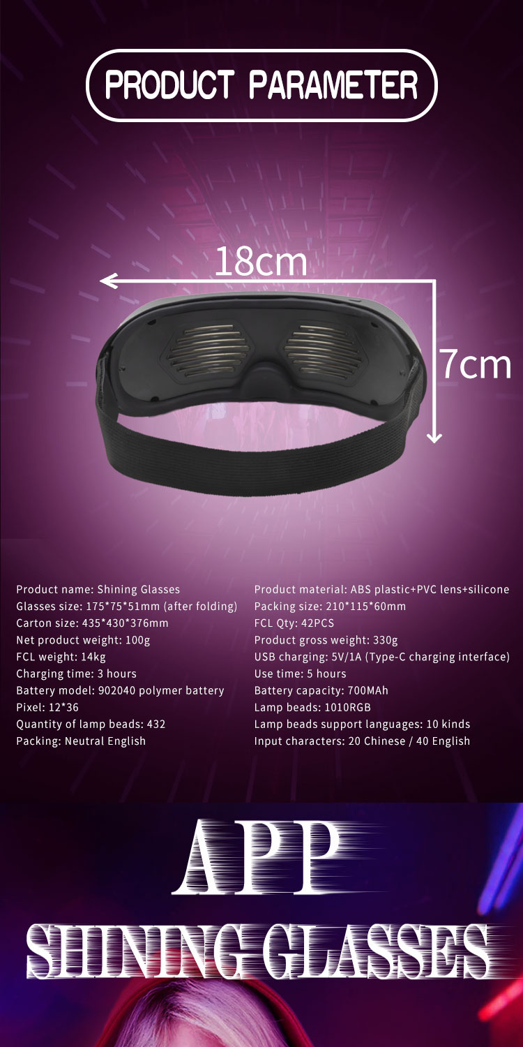 Smart RGB LED Glasses with App Control - Custom Text, Animation Emoji ...