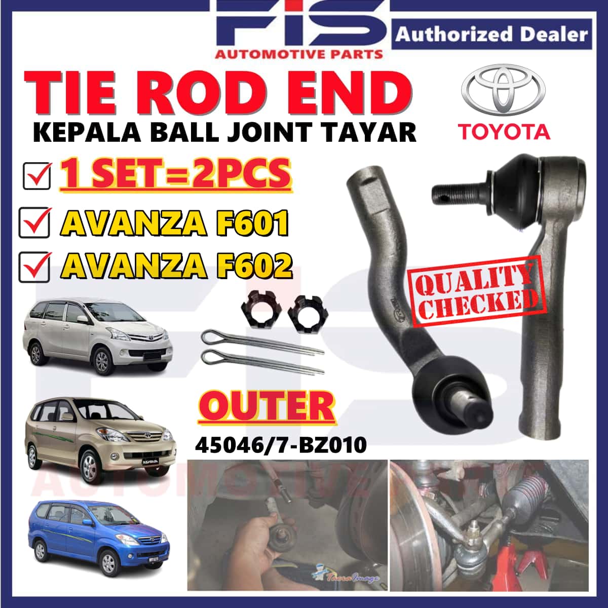 FIS Car Steering Rack End Tie Rod Inner Toyota Avanza F601 1.3 1.5 ...