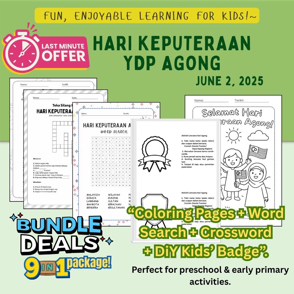 [PDF] Set Aktiviti Hari Keputeraan Agong – Word Search, Mewarna, Crossword & DIY Badge ...