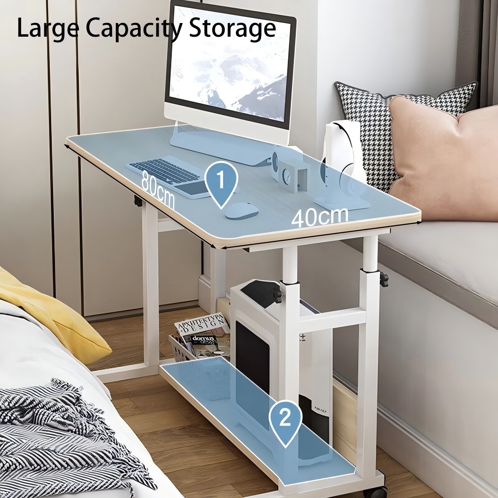 ⭐Elevatable Computer Table Bedside Laptop Desk With Wheels Meja ...