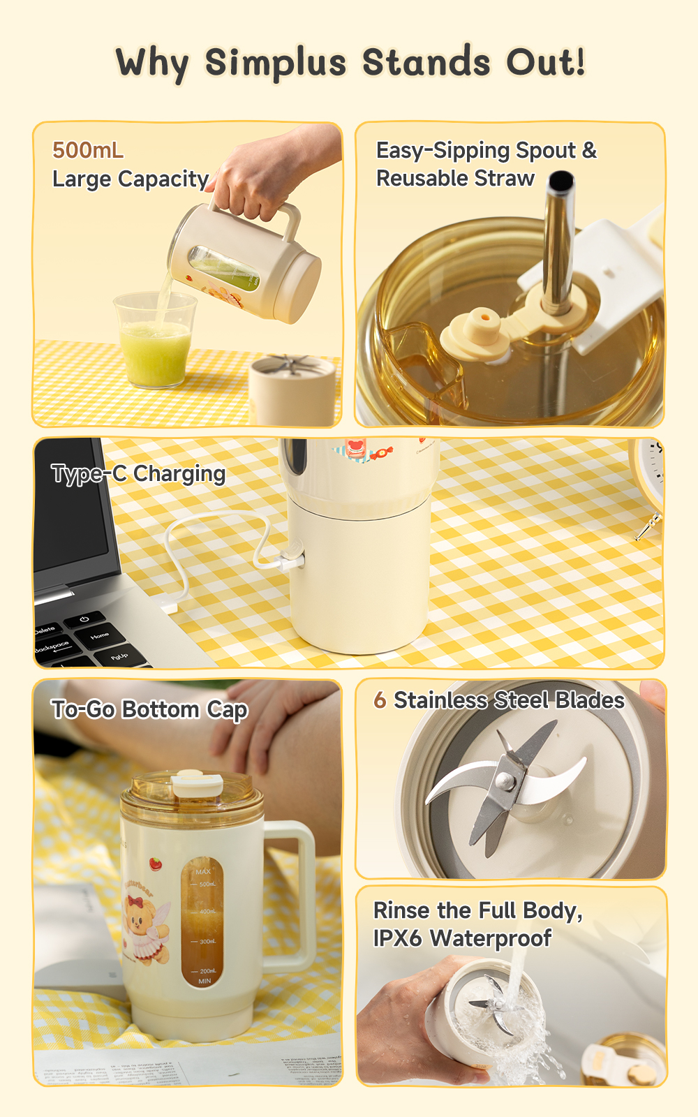 【Simplus×Butterbear】Portable Blender Wireless Juicer Cup Fashionable To ...