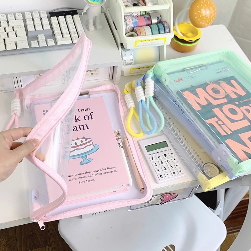 Transparent Zipper Pouch A4 Letter Size File Folder With Handle L Shape ...