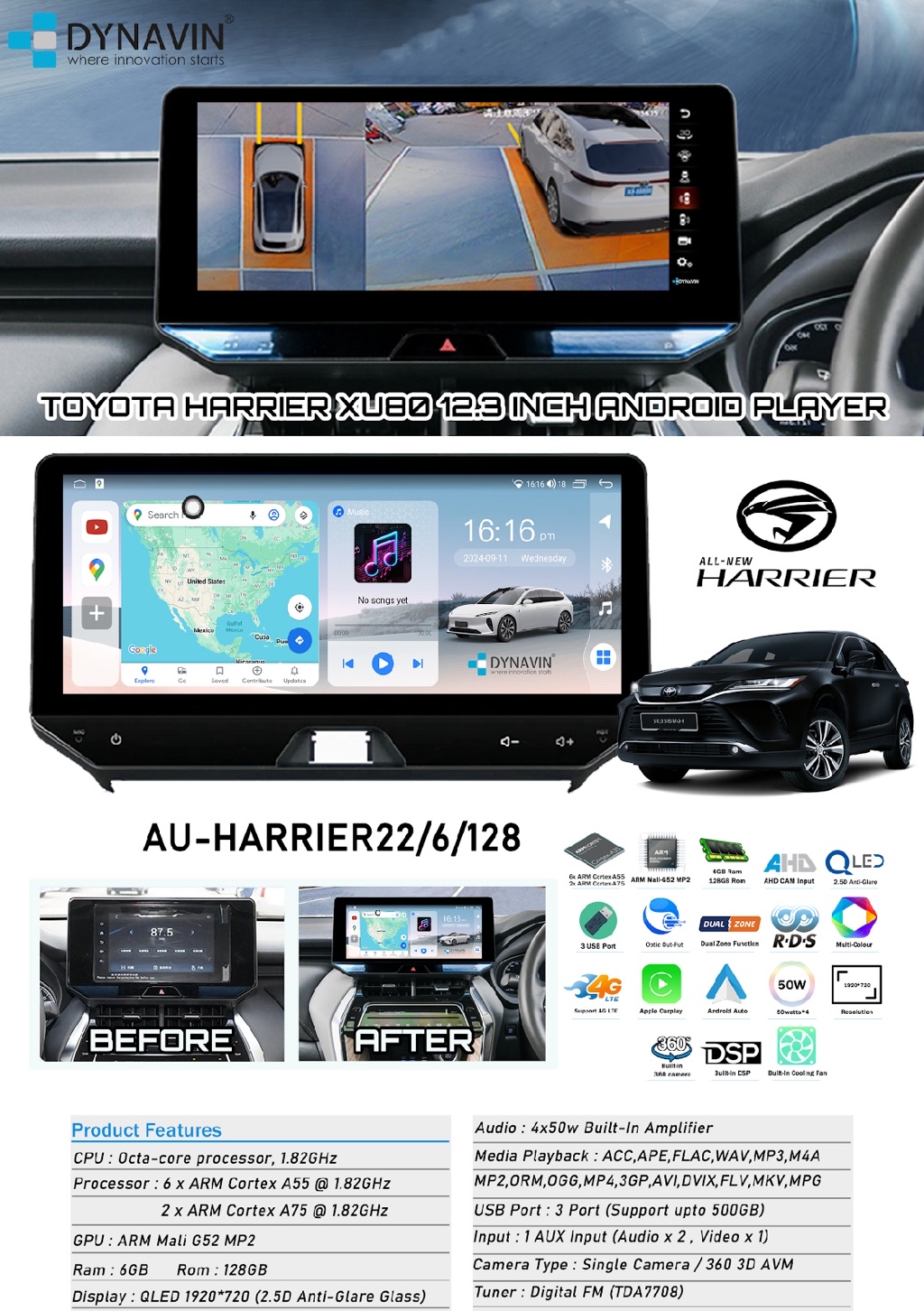 DYNAVIN DP8 6 RAM 128 GB 12.3 INCH FOR TOYOTA HARRIER XU80 OEM ANDROID ...