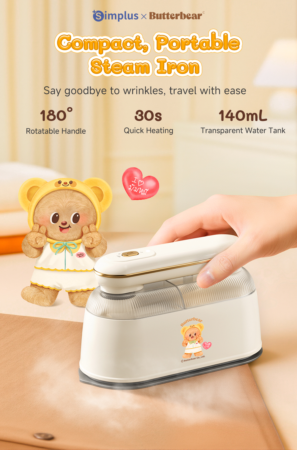 【Simplus×Butterbear】Steam Iron Dry & Steam Ironing 180° Rotatable ...