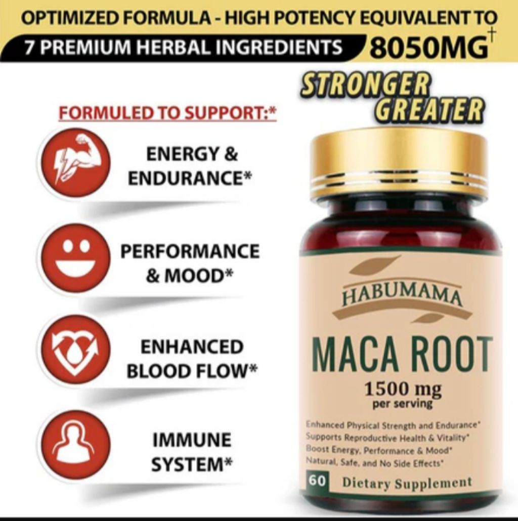 Organic Maca Root Enlargement Stamina Capsules 1500mg with Black, Red ...