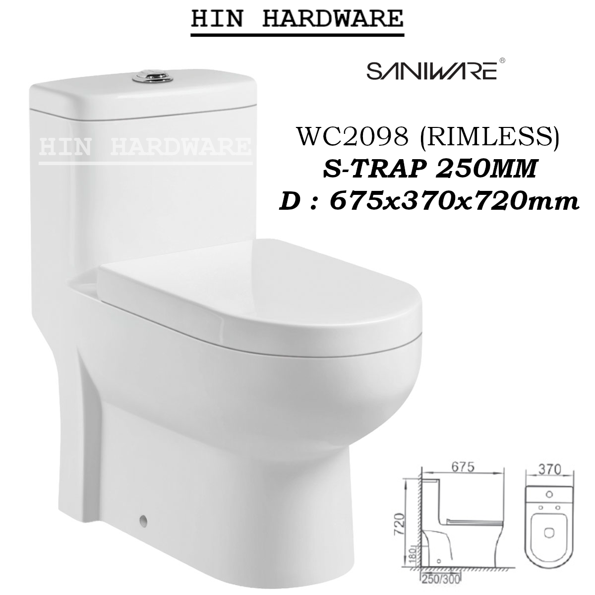 HIN [FREE SHIPPING] One Piece / Two Piece WC Toilet Bowl S-Trap Wash ...