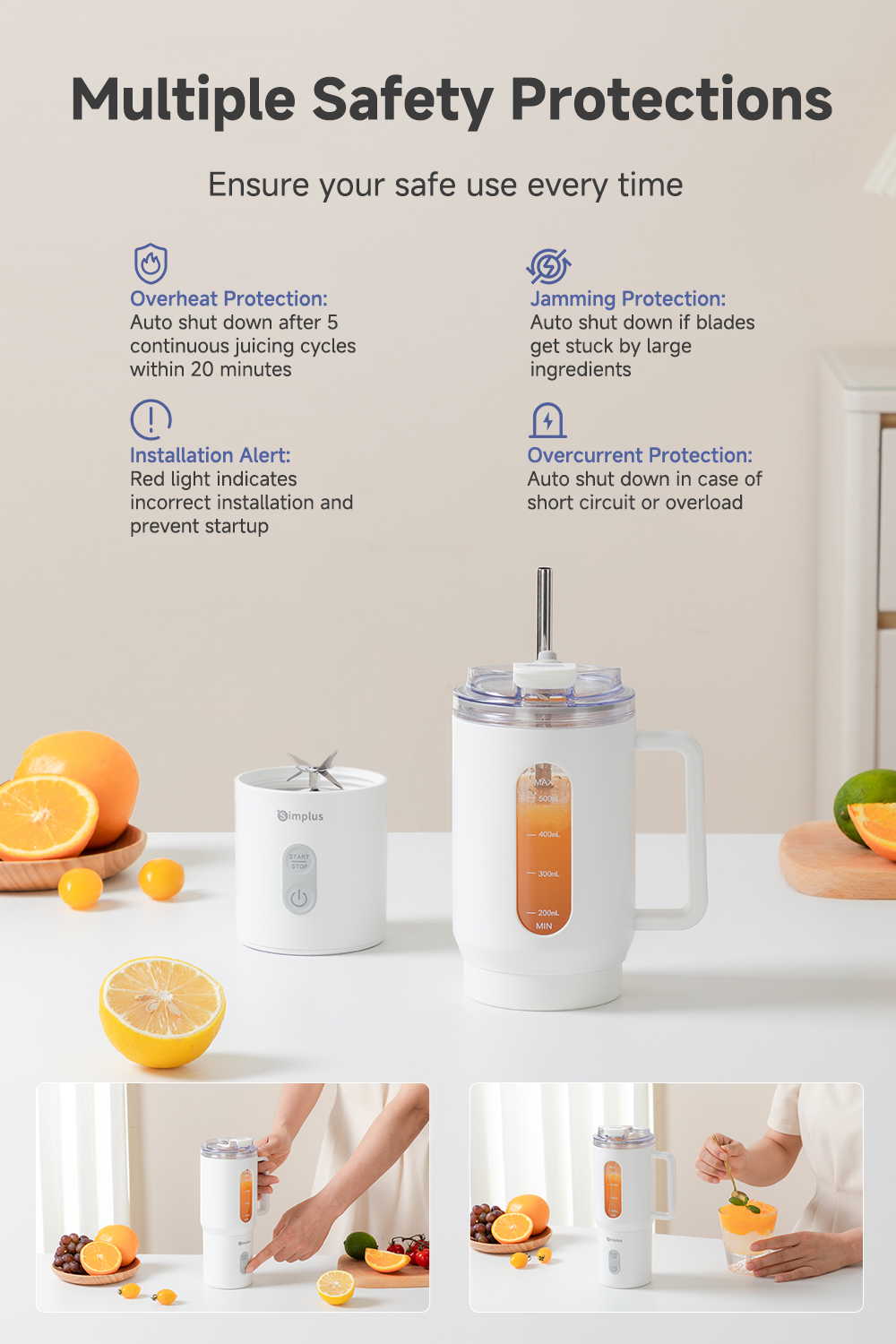【New Launch】Simplus Portable Blender Wireless Juicer Cup To-Go Travel ...