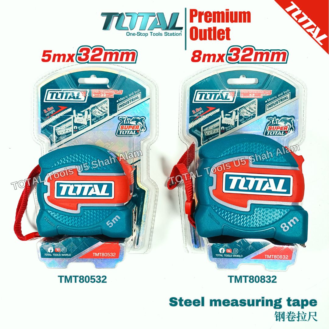 TOTAL Tools 5M/8M 32mm Wide Tape Measure Metric/Imperial System, Double ...