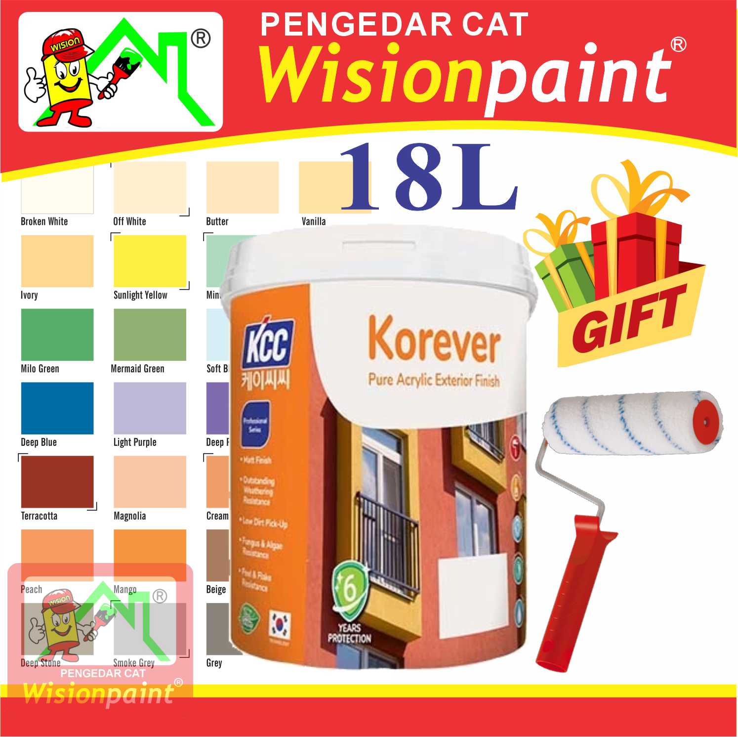 18L KCC PAINT KOREVER PURE ACRYLIC EXTERIOR FINISH 6 YEARS KOREA PAINT ...