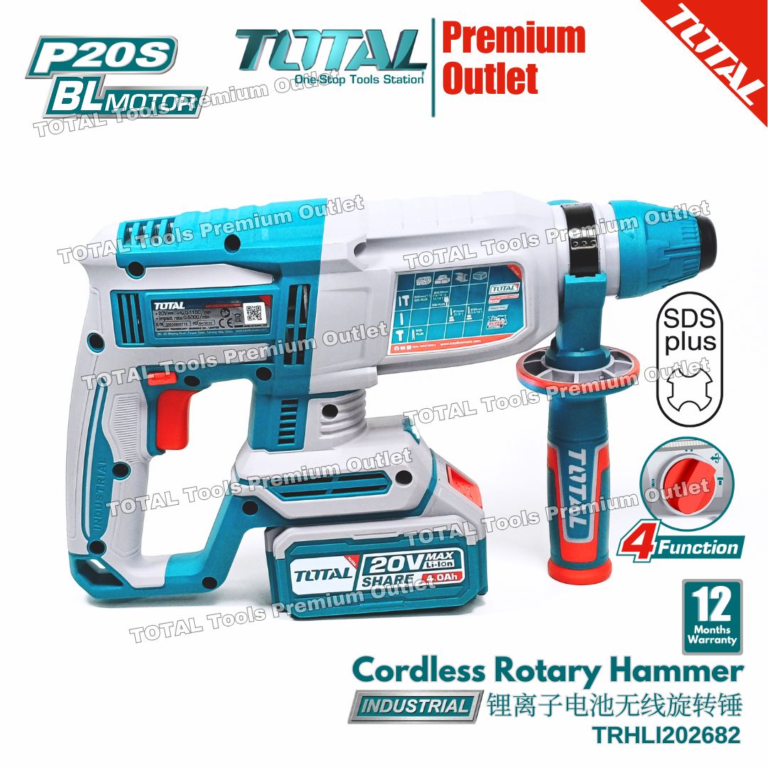 TOTAL Tools 20V Cordless Rotary Hammer (Brushless motor) 4 mode ...