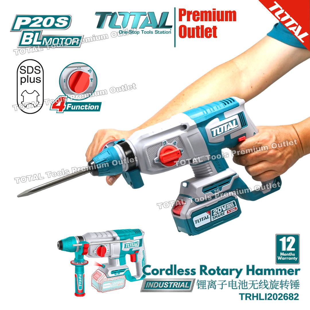 TOTAL Tools 20V Cordless Rotary Hammer (Brushless motor) 4 mode ...