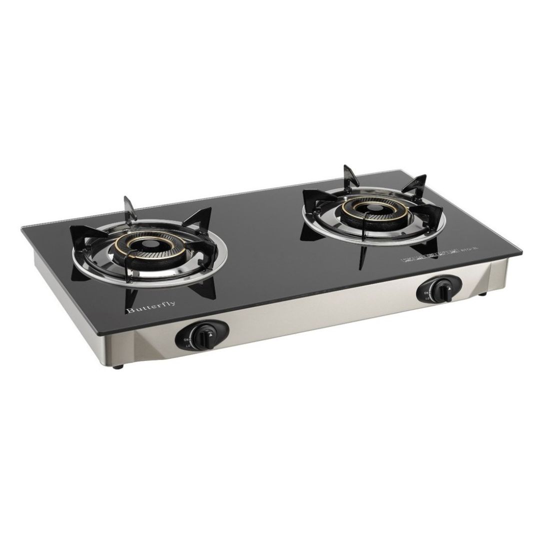 Butterfly Dapur Gas Kaca 2 Pembakar Double Table Glass Gas Stove BTG-2L ...