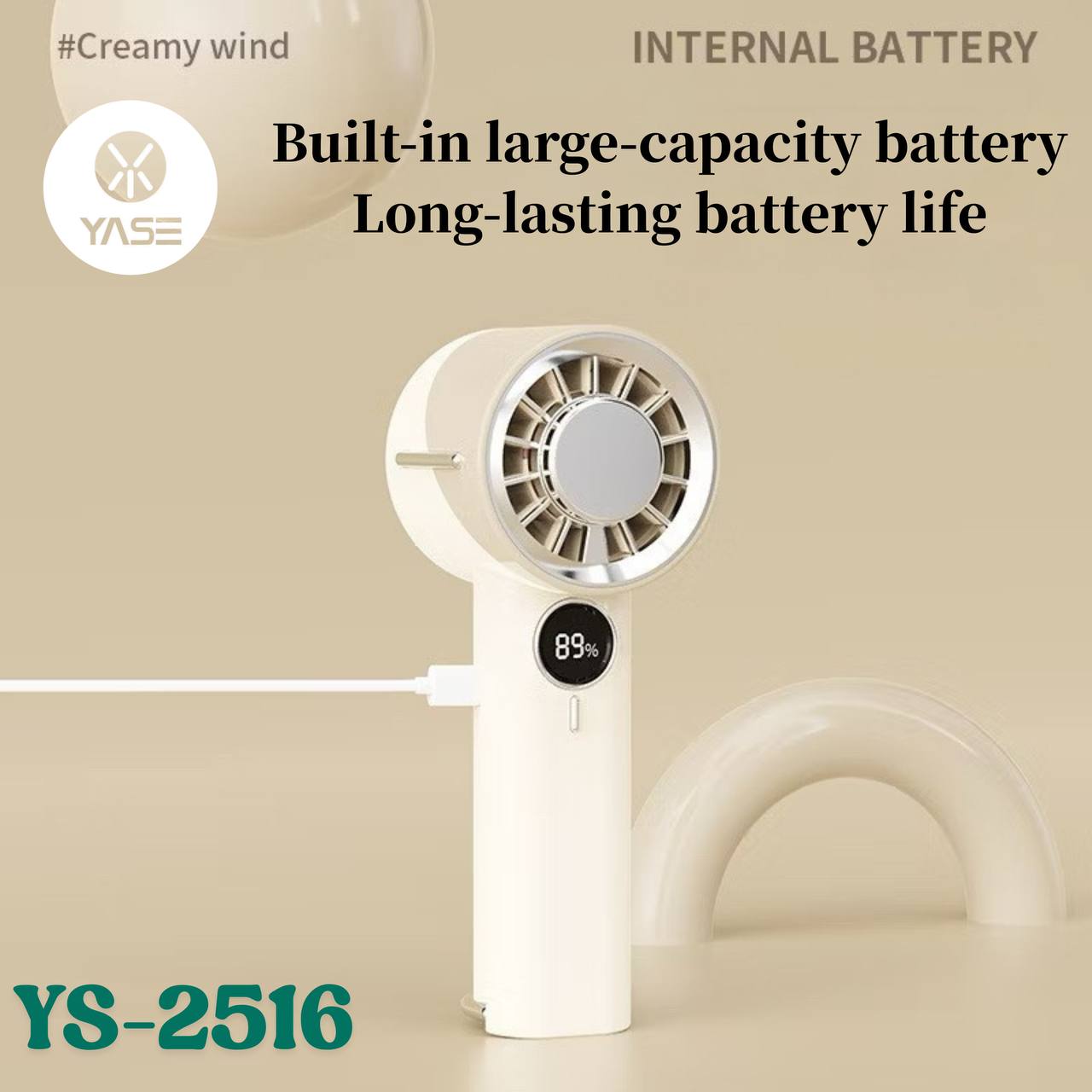 YASE Mini Handheld Fan YS-2516 with Hook USB Rechargeable Digital ...
