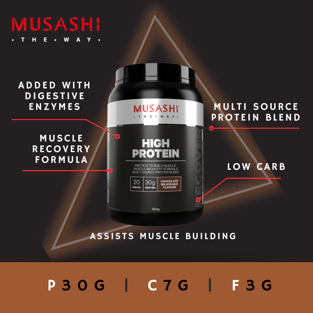 MUSASHI HIGH PROTEIN Powder 900G to support mass muscle growth | Shopee ...