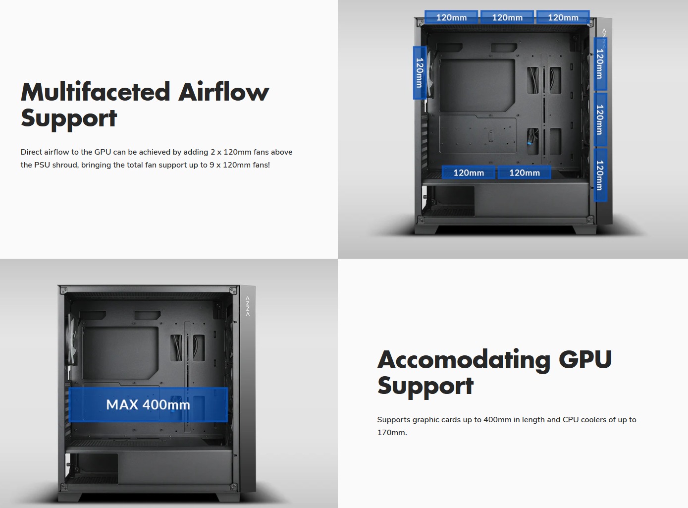 AZZA Aero 480 Black ATX Casing 4 ARGB Fans Full Mesh Panel USB 3.0 High ...