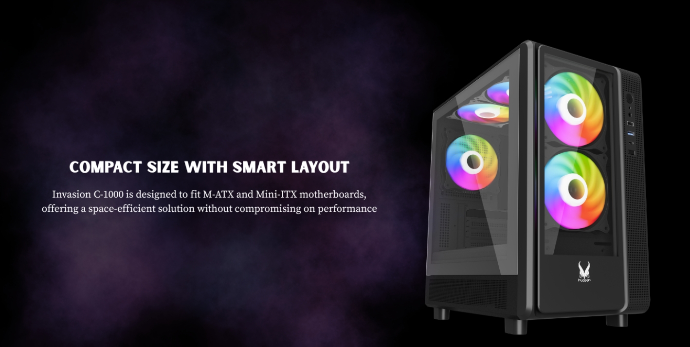 INVASION C-1000 M-ATX DESKTOP CASING / CASE WITH HIGH AIRFLOW / COMPACT ...