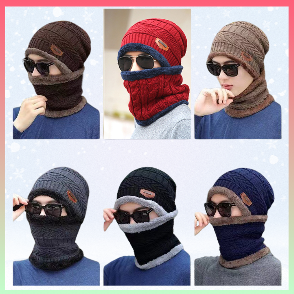 2pc (Beanie + Scarf) Woolen Knitted Hiking Warm Earmuff Mafla Winter ...