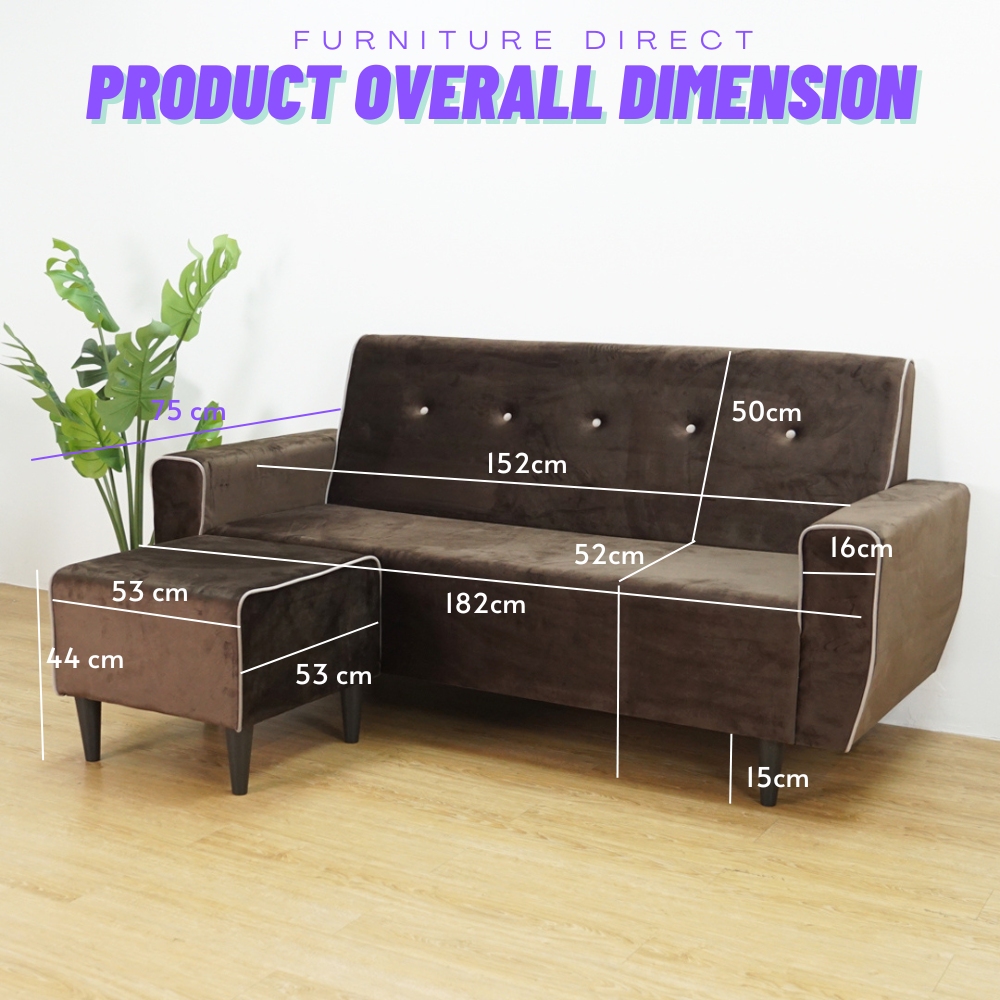 Moku Home ORA Sofa Baldu 3 Tempat Duduk dengan Bangku 3 Seater Velvet ...