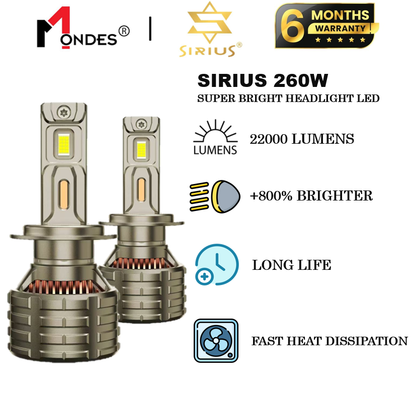 Sirius 260W Super Bright LED 12V H1 H4 H7 H8 H11 9005 HB3 9006 HB4 D1S ...
