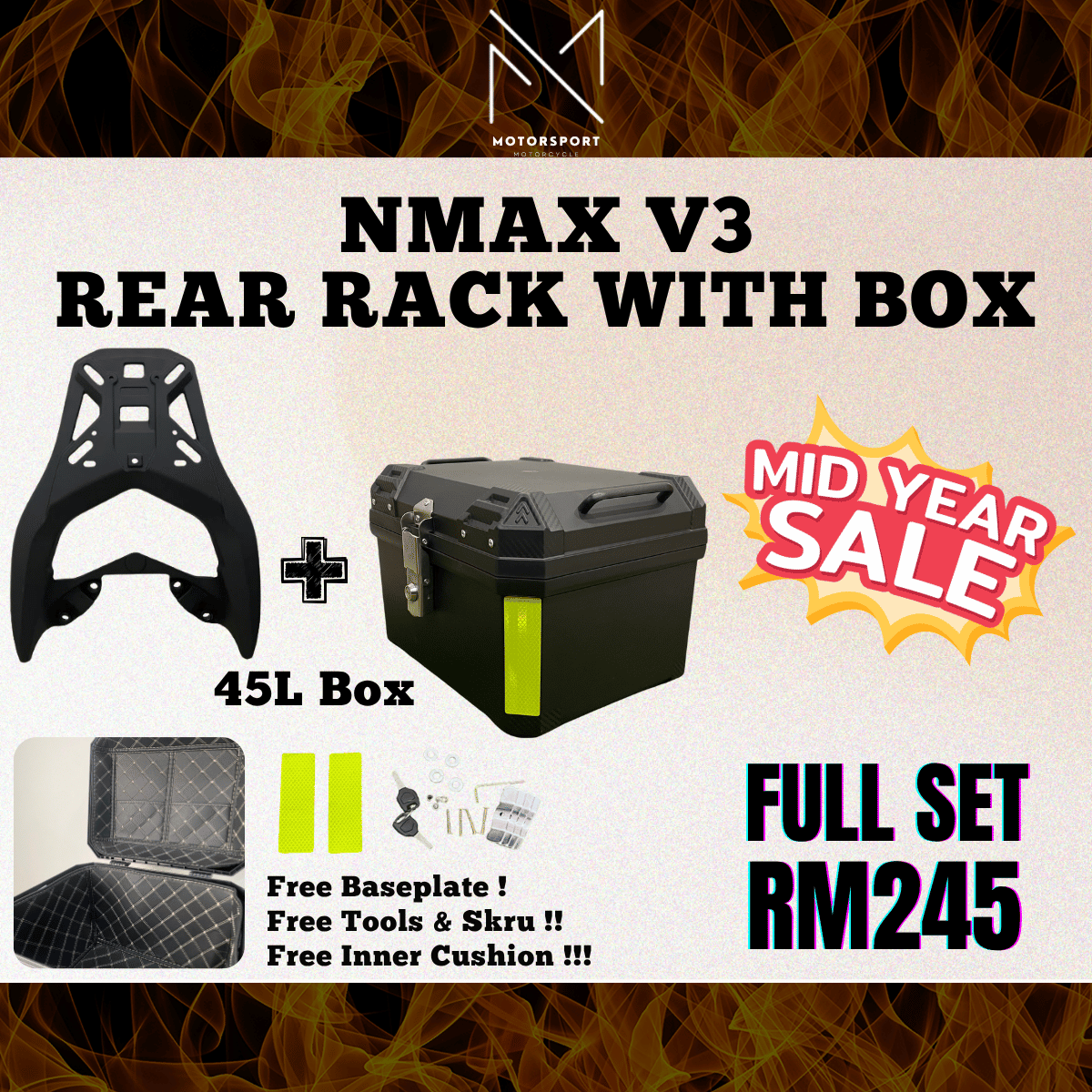 YAMAHA NMAX V3 New Rear Rack Box Motor Tailstock Spoiler Monorack With ...