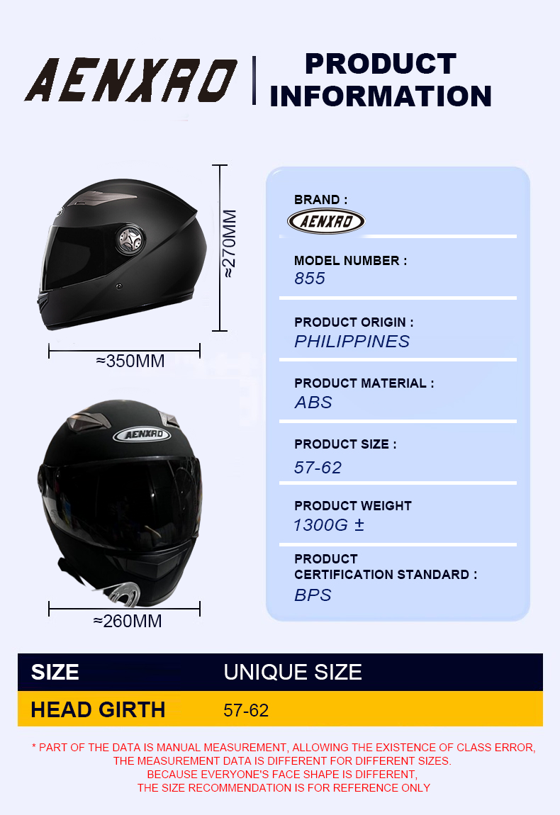 Motorcycle Helmet Full Face For 55cm-62cm Head Circumference ...