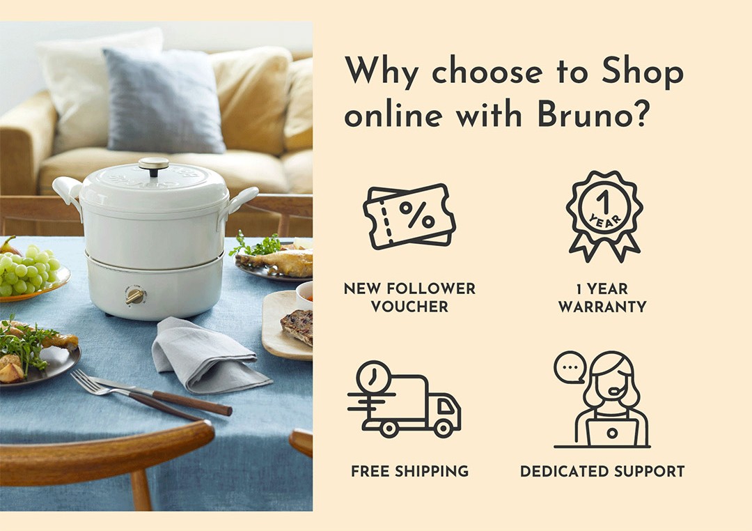 (NEW) BRUNO COMPACT Multi Deep Pot in White (Mesin Periuk Dalam ...