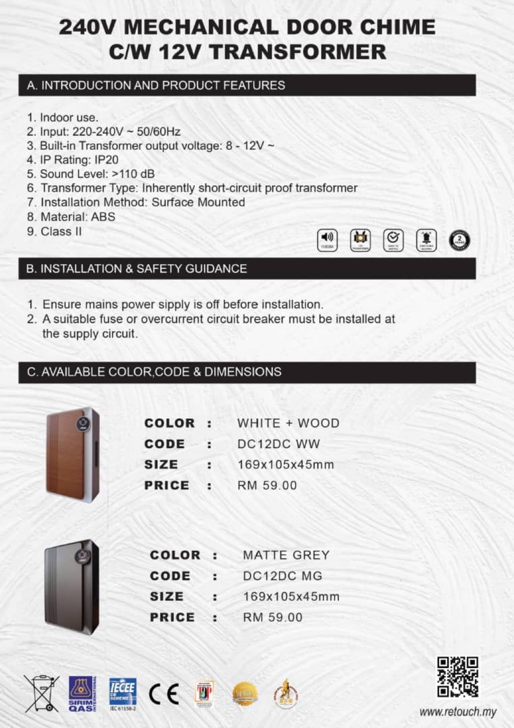 Nippon/Imitos/Jet Door Bell Home Doorbell Chimes Loceng Pintu 220-240v ...